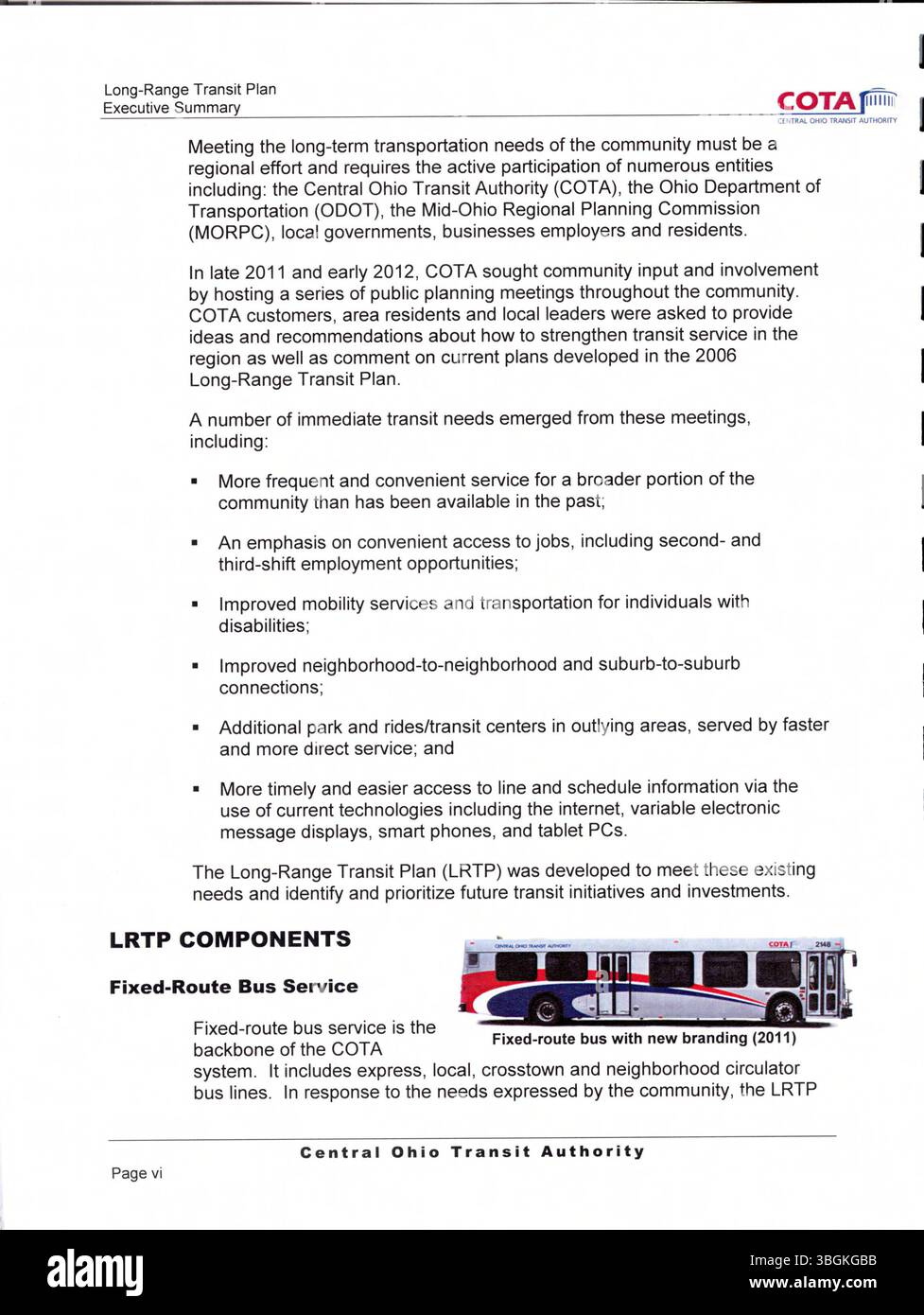The COTA Long-Range Transit Plan (LRTP) for 2012-2035 provides a ...