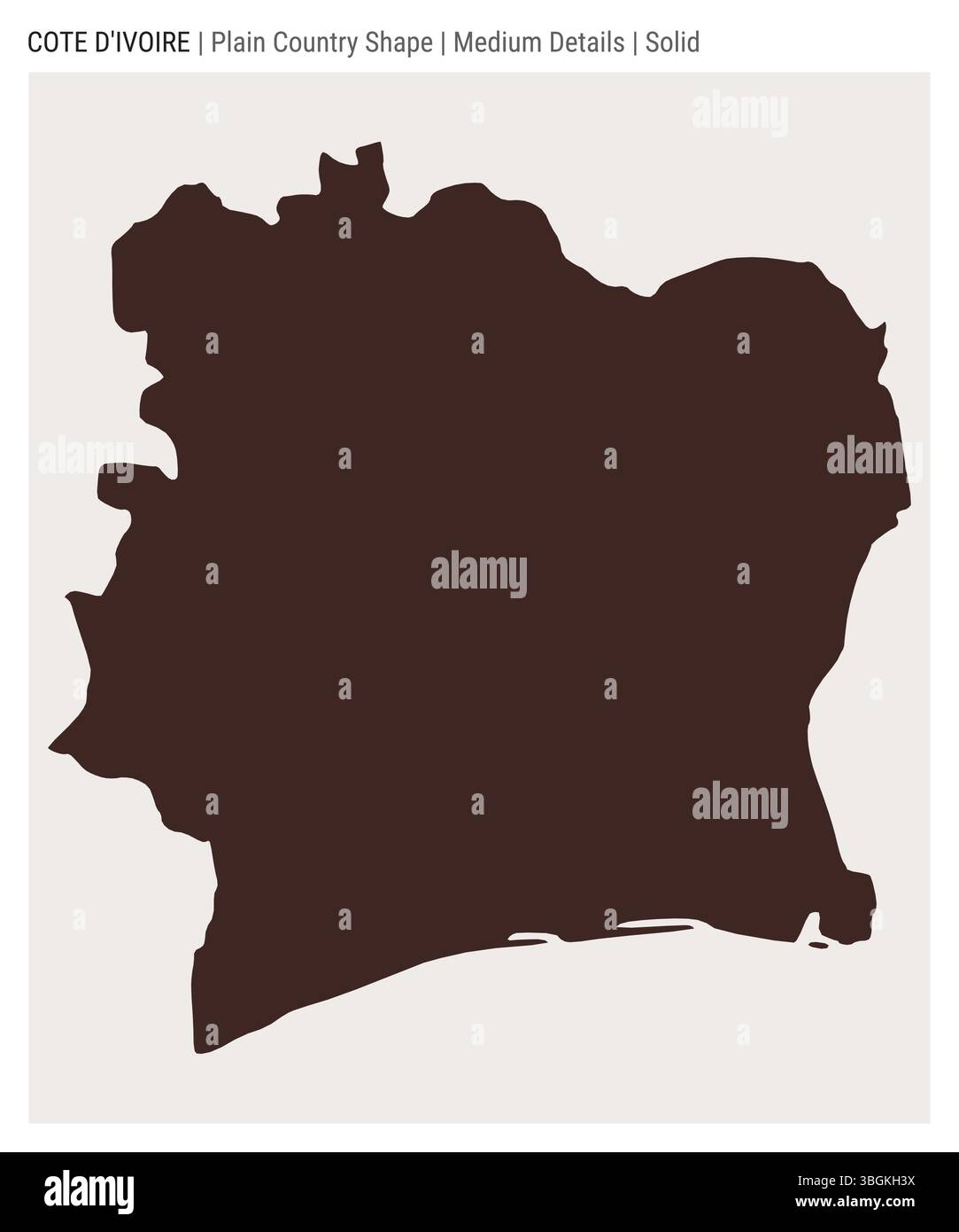 Ivory Coast plain country map. Medium details. Solid style. Shape of ...