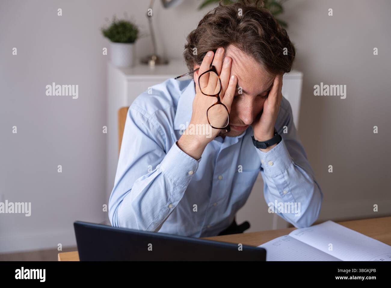 Employee showing mental fatigue and work stress, tired and frustrated ...