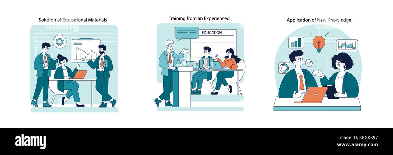 Vector illustration depicting three stages of education: solving ...