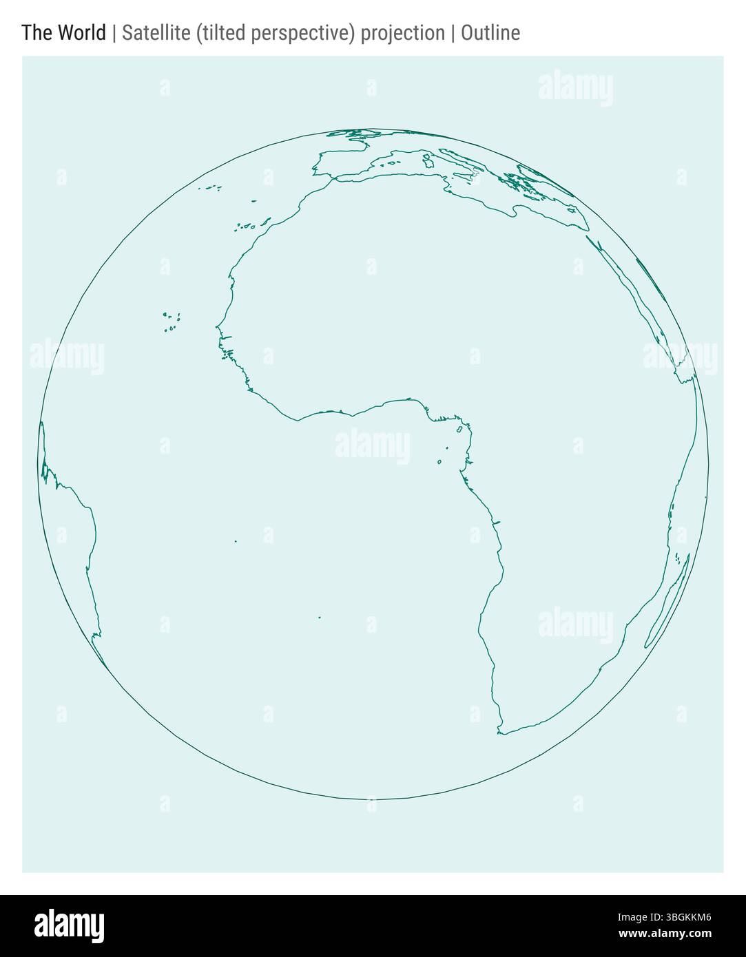 World Map. Satellite (tilted perspective) projection. Outline style ...