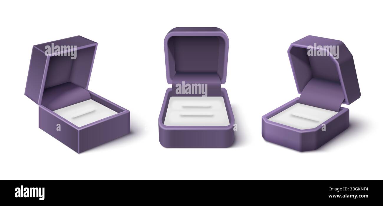 Purple velvet ring box mockups of different shapes and views - open ...