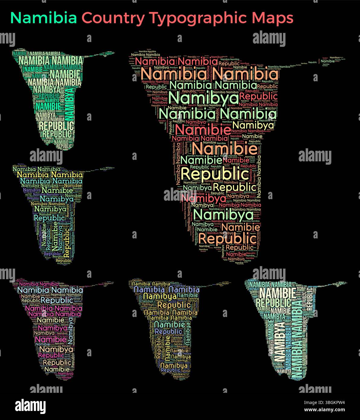 Namibia. Set of typography style country illustrations. Namibia map ...