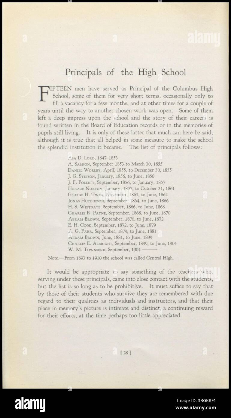 The 1910 'Columbus High School History 1847-1910' provides a ...
