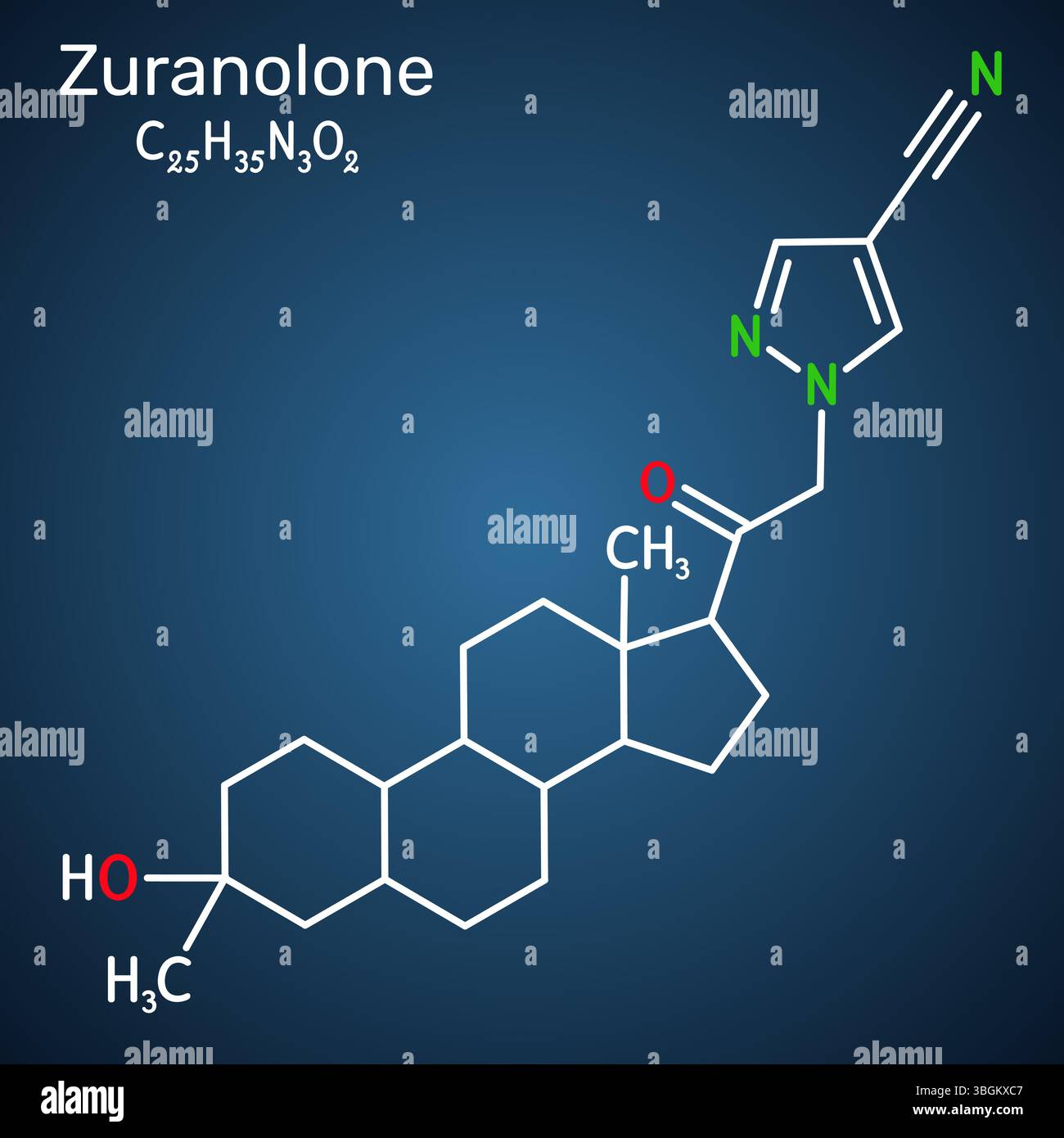 Zuranolone molecule. Neuroactive steroid used in the treatment of ...