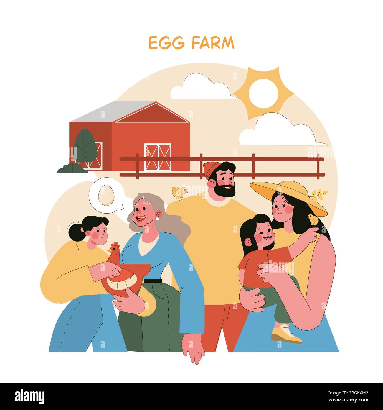 Egg farm family scene showcasing the joy of farm life. A group of ...