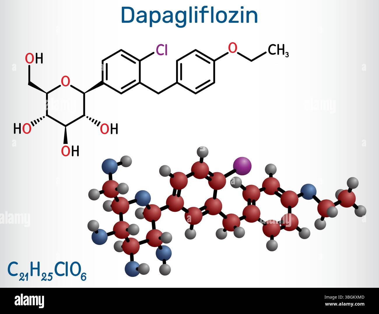 Dapagliflozin molecule. SGLT2 inhibitor used in the treatment of type 2 ...