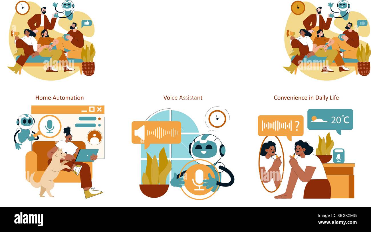 AI Home illustrates modern home automation, showcasing a family ...