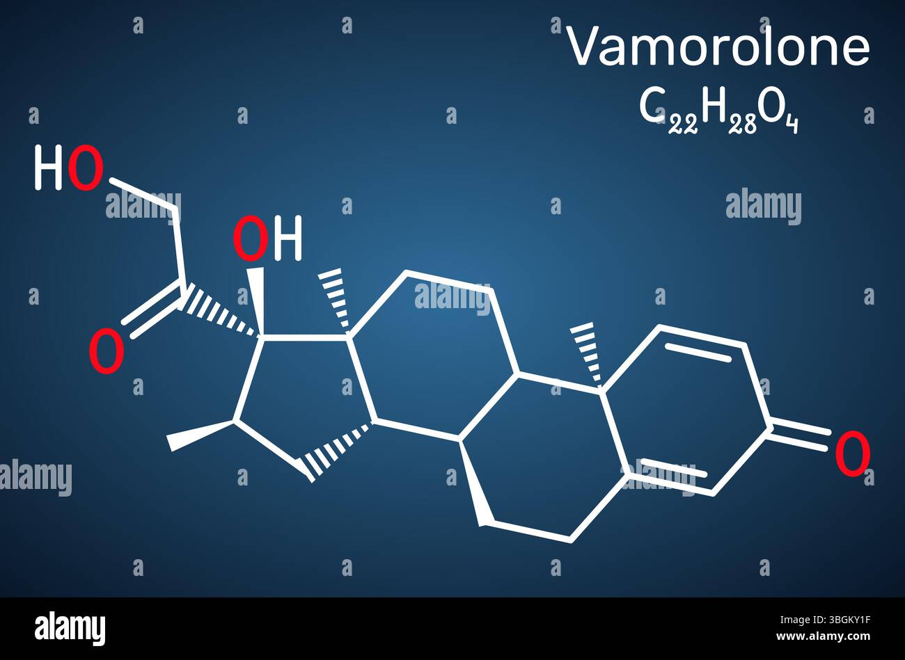 Vamorolone corticosteroid molecule. Synthetic steroid drug, treat ...