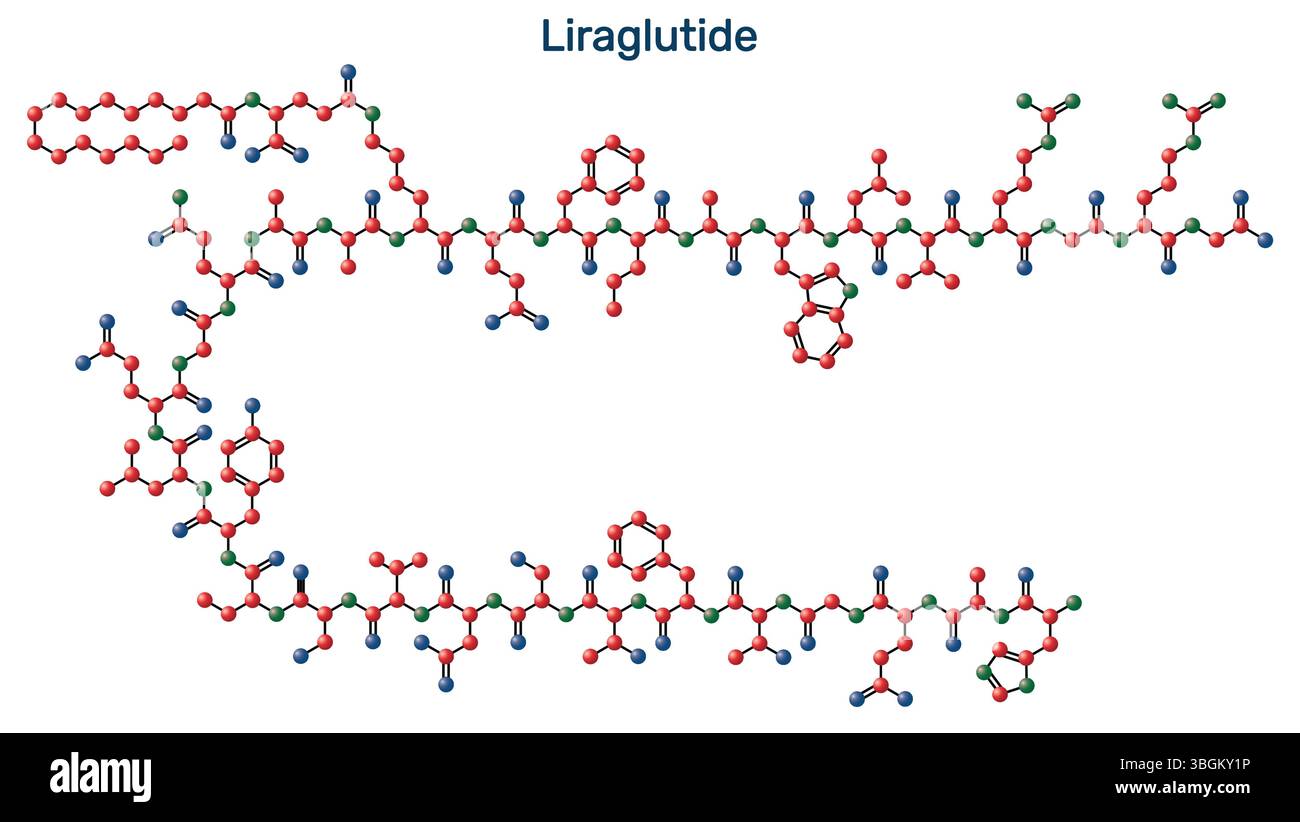 Liraglutide molecule. Modified GLP-1 receptor agonist used for type 2 ...