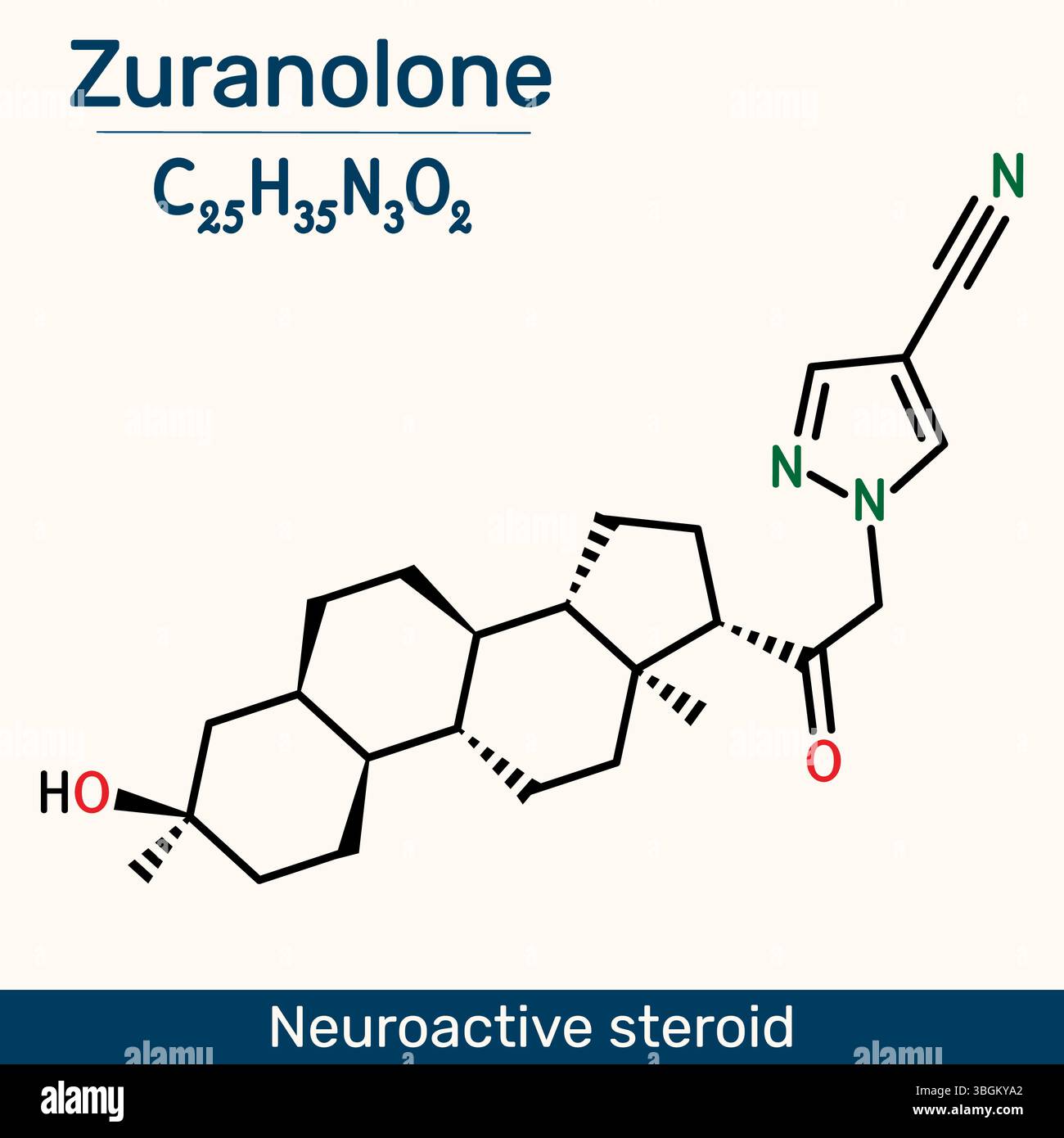 Zuranolone molecule. Neuroactive steroid used in the treatment of ...