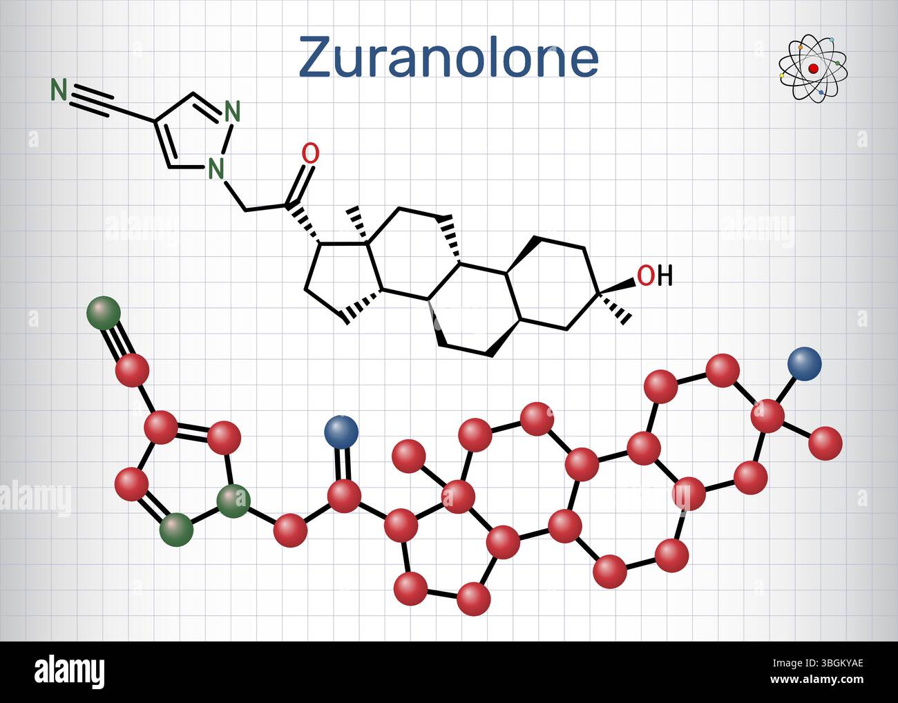 Zuranolone molecule. Neuroactive steroid used in the treatment of ...