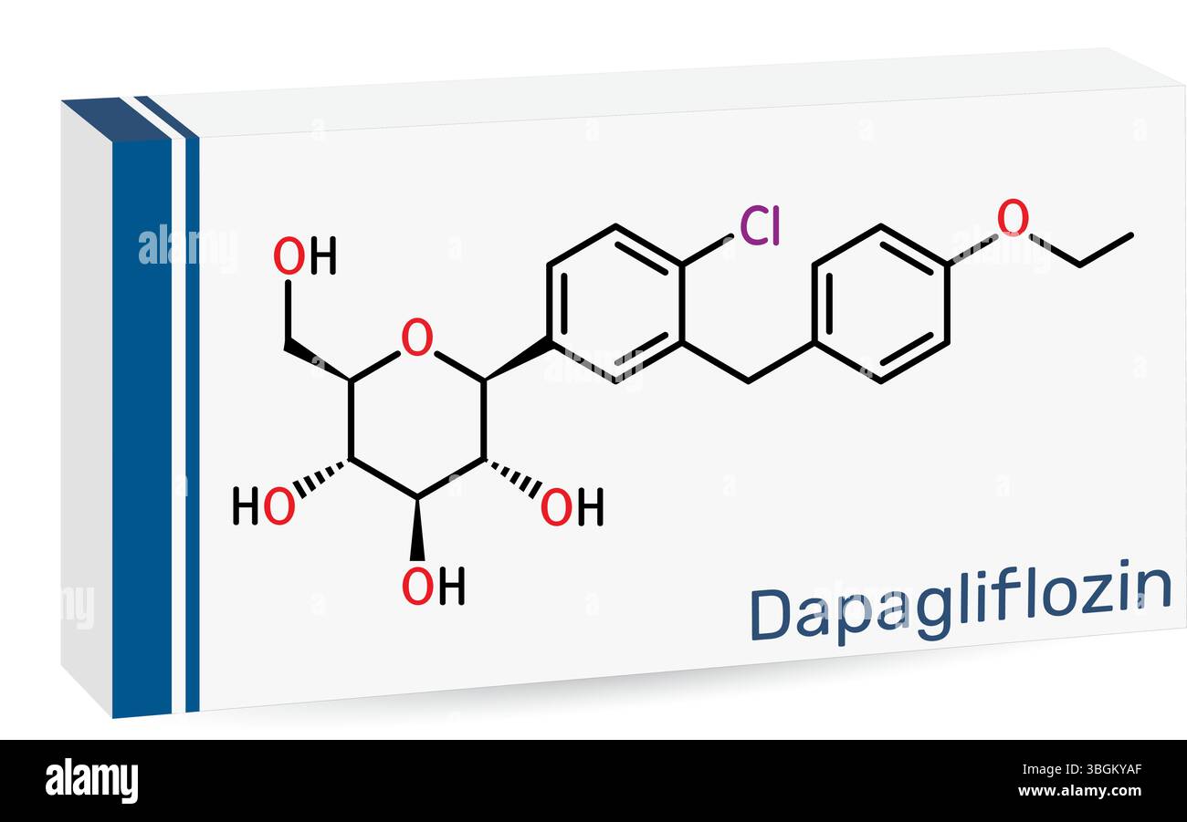 Dapagliflozin molecule. SGLT2 inhibitor used in the treatment of type 2 ...