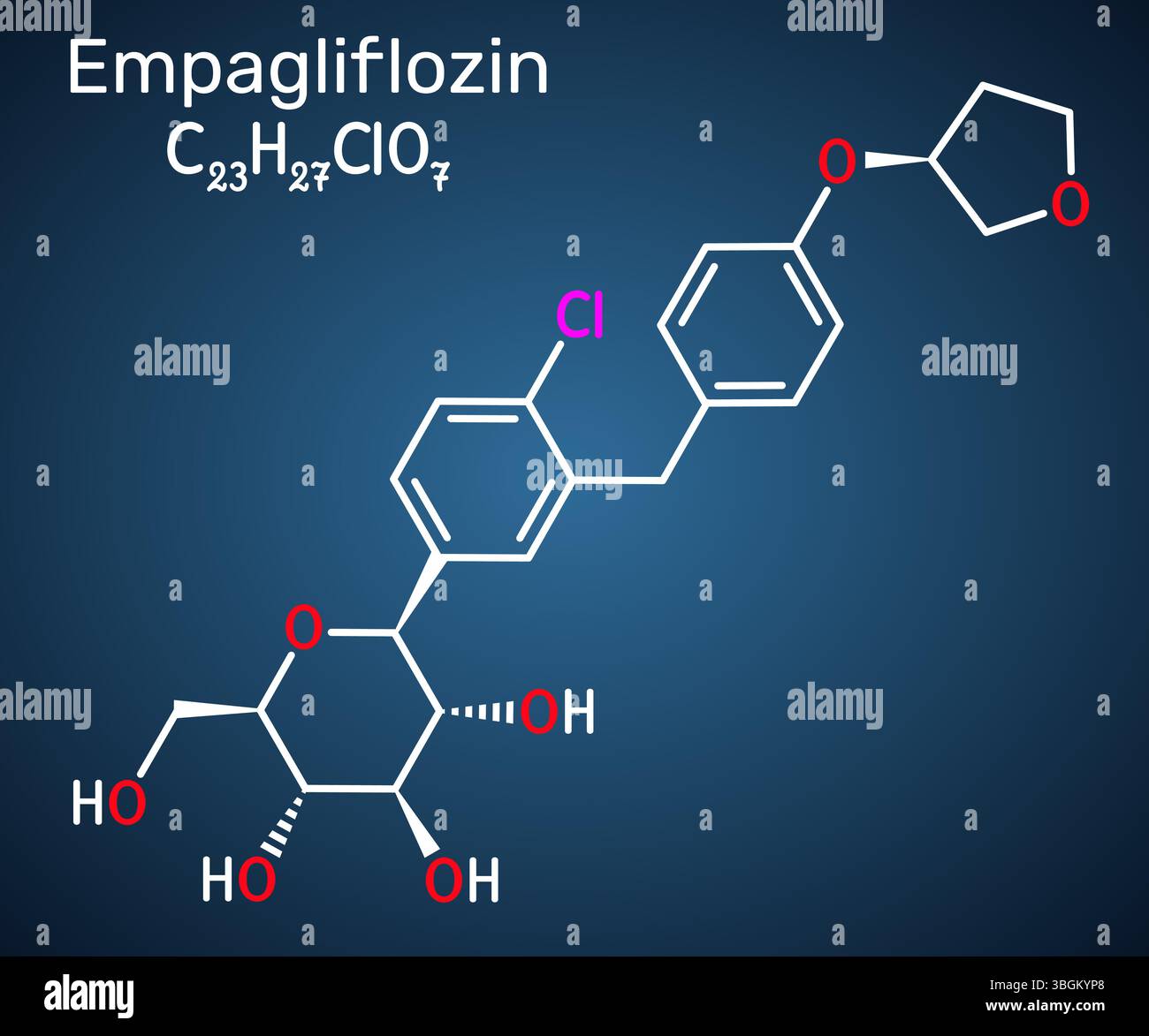 Empagliflozin molecule. SGLT2 inhibitor used to treat type 2 diabetes ...