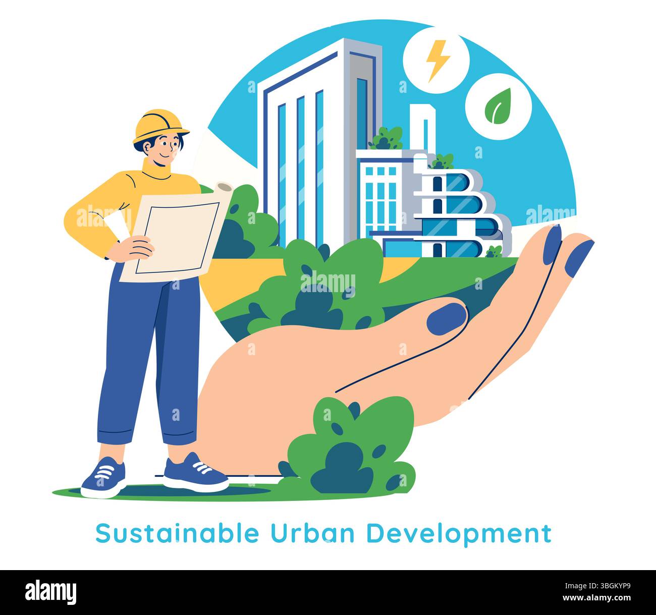 Sustainable Urban Development concept. The illustration features a ...