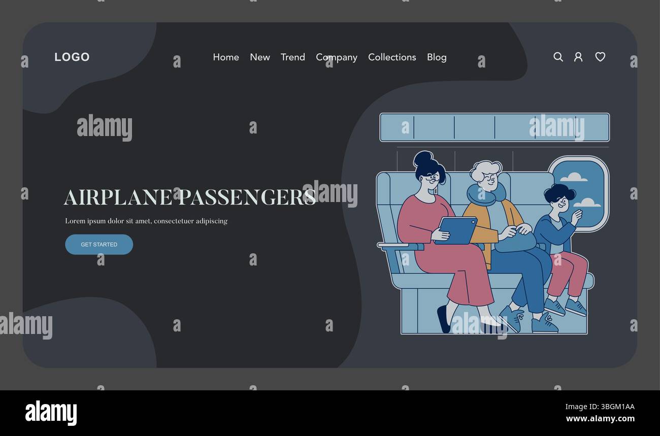 Airplane Passengers concept. Adults engaged in various activities while ...