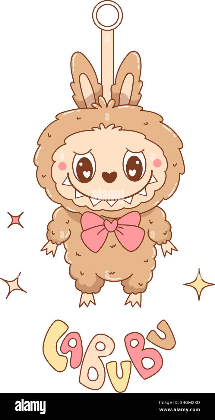 Cute Monster keychain Toy Labubu. Fluffy Cartoon Funny kawaii fantasy ...