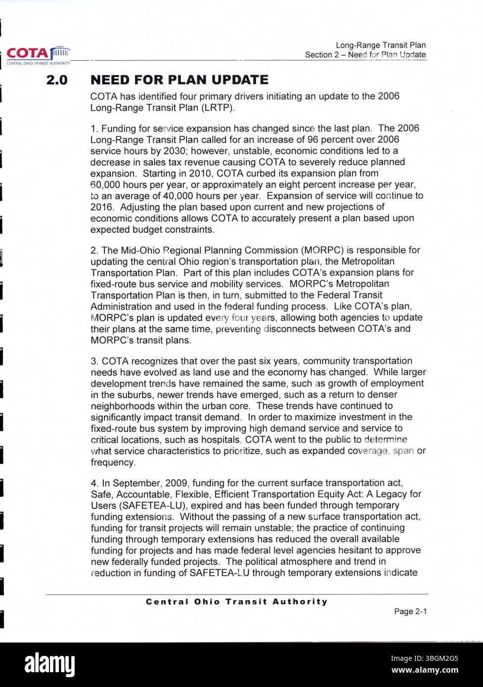 The COTA Long-Range Transit Plan (2012-2035) outlines strategies to ...