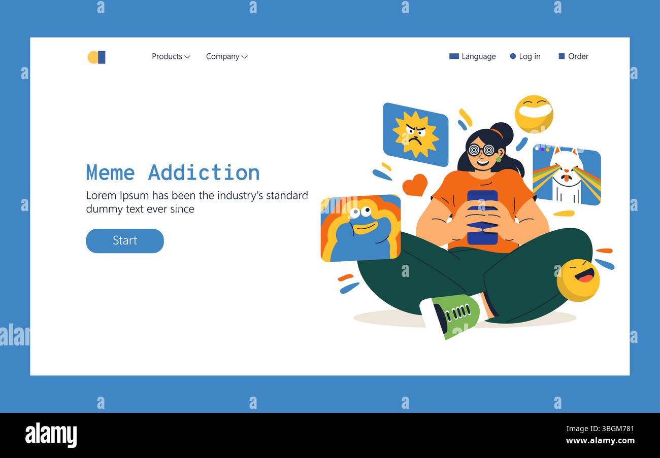 Meme Addiction concept. A person interacts with various memes on a ...