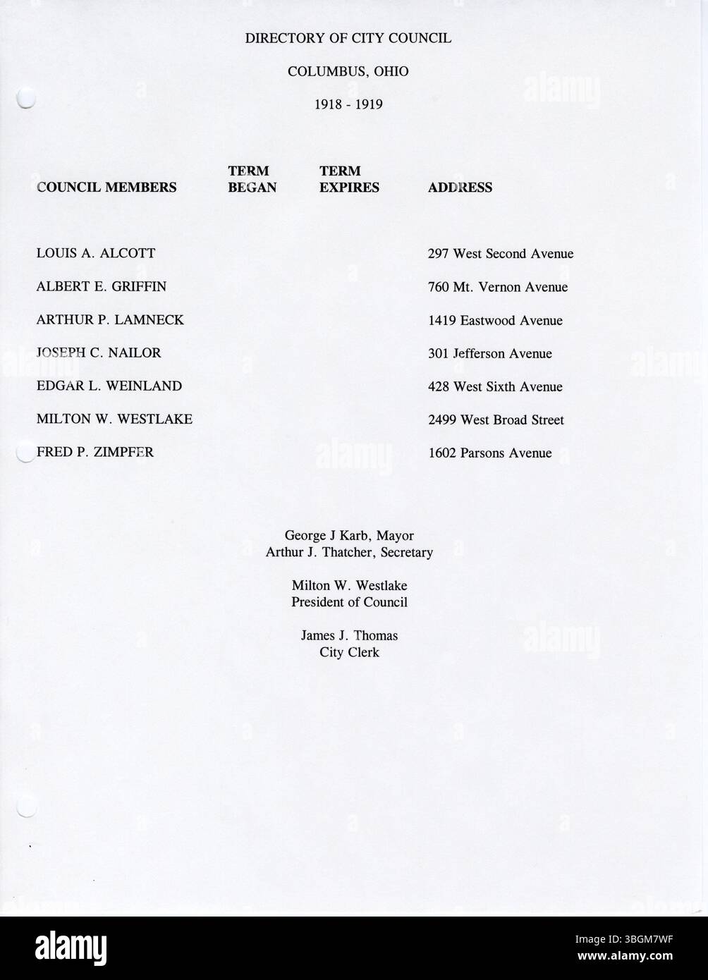 This directory lists all Columbus City Council members from 1888 to ...