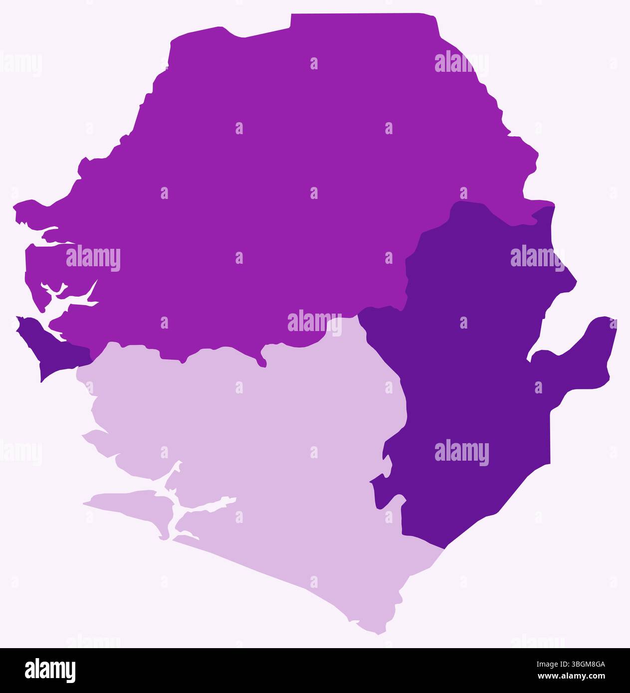 Map of Sierra Leone with regions. Just a simple country border map with ...