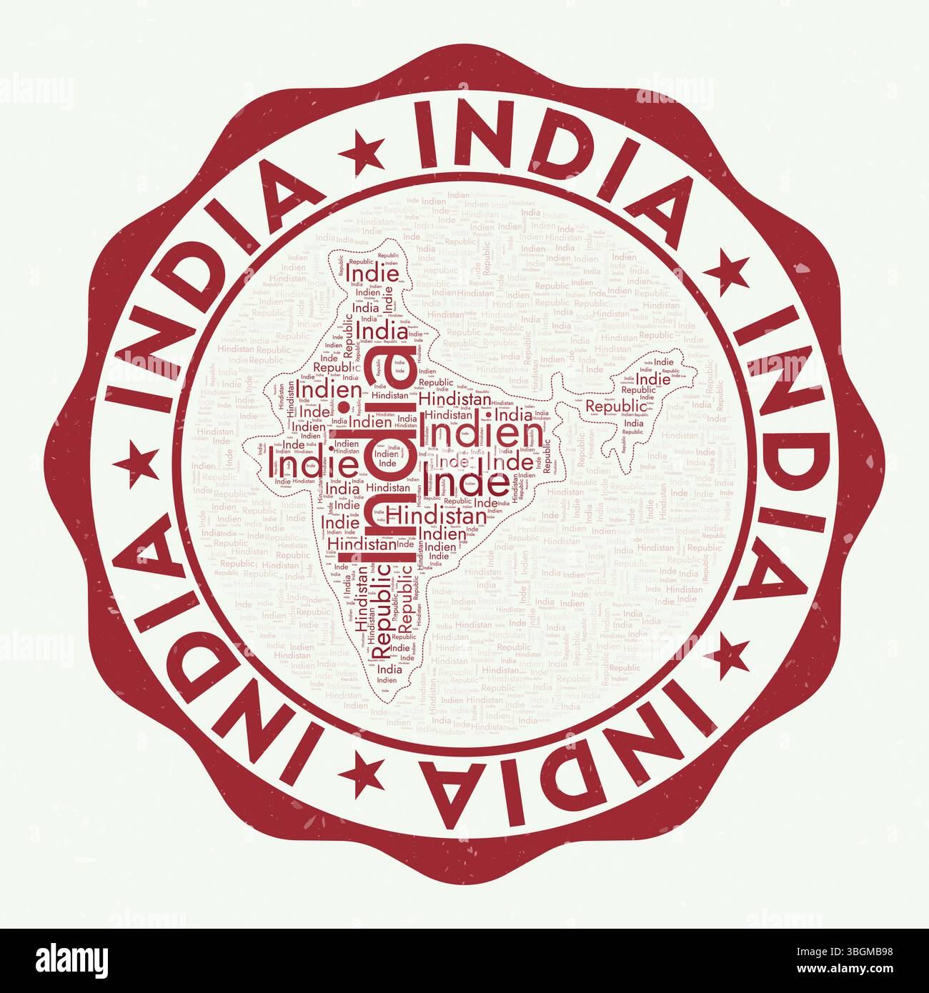 India logo. Attractive country badge with word cloud in shape of India ...