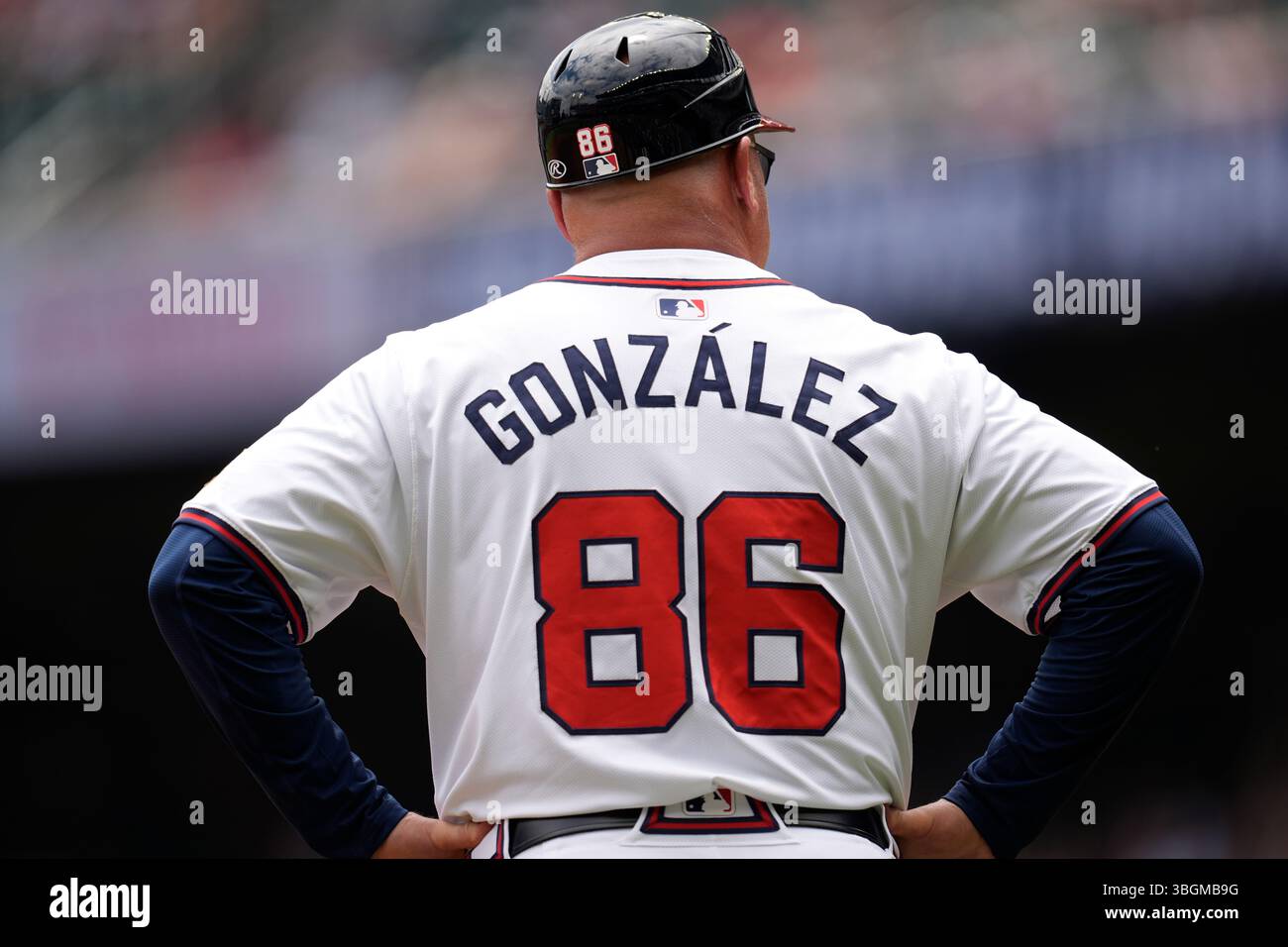 Atlanta Braves third base coach Fredi González stands near third base ...