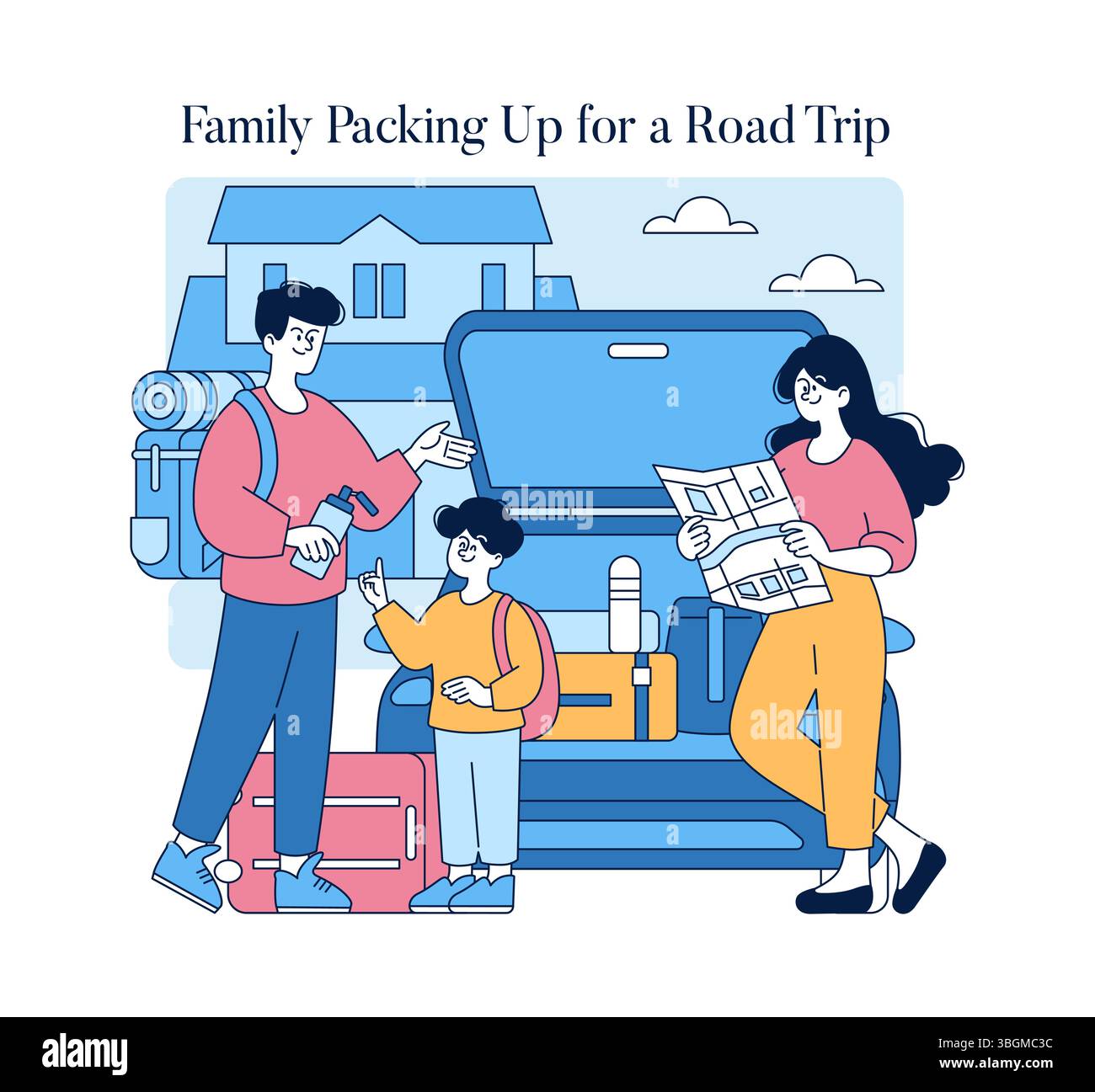 Father loading luggage into car Stock Vector Images - Alamy