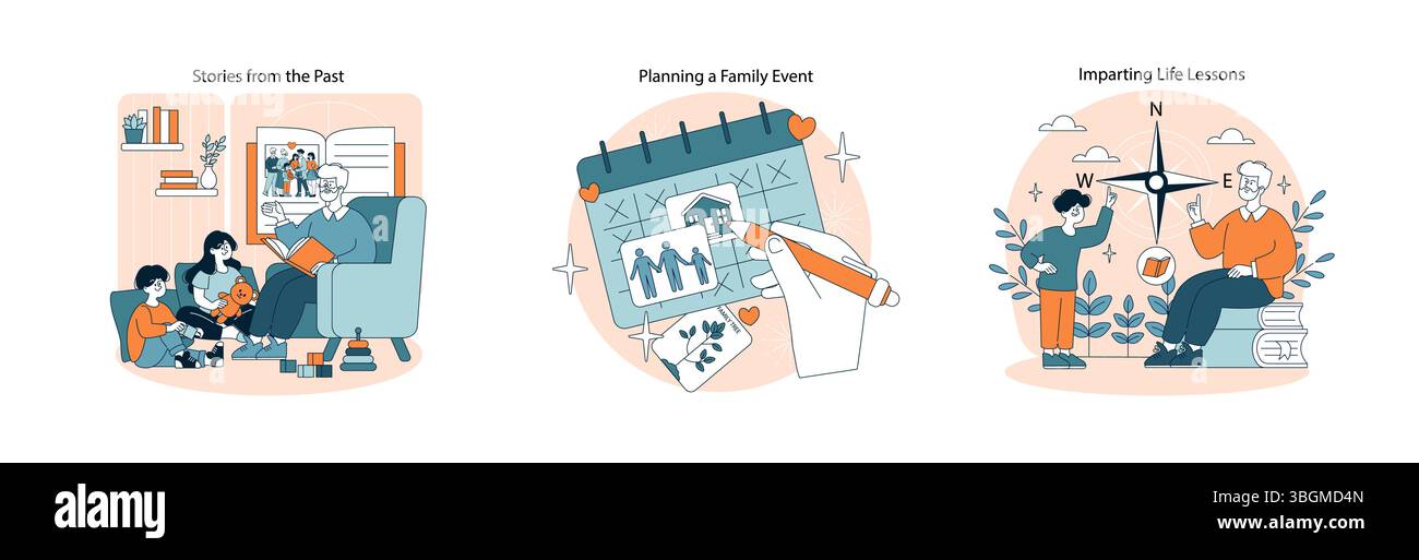 Generational Bonding set. Illustration depicting family elders sharing ...