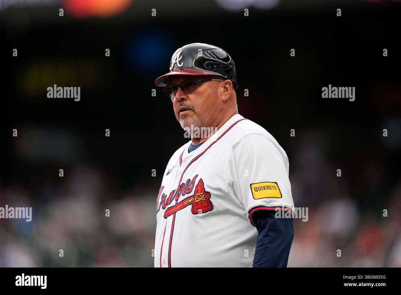 Atlanta Braves third base coach Fredi González stands near third base ...