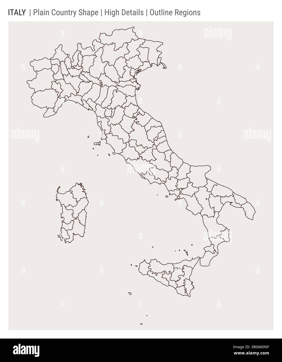 Italy plain country map. High Details. Outline Regions style. Shape of Italy. Vector ...