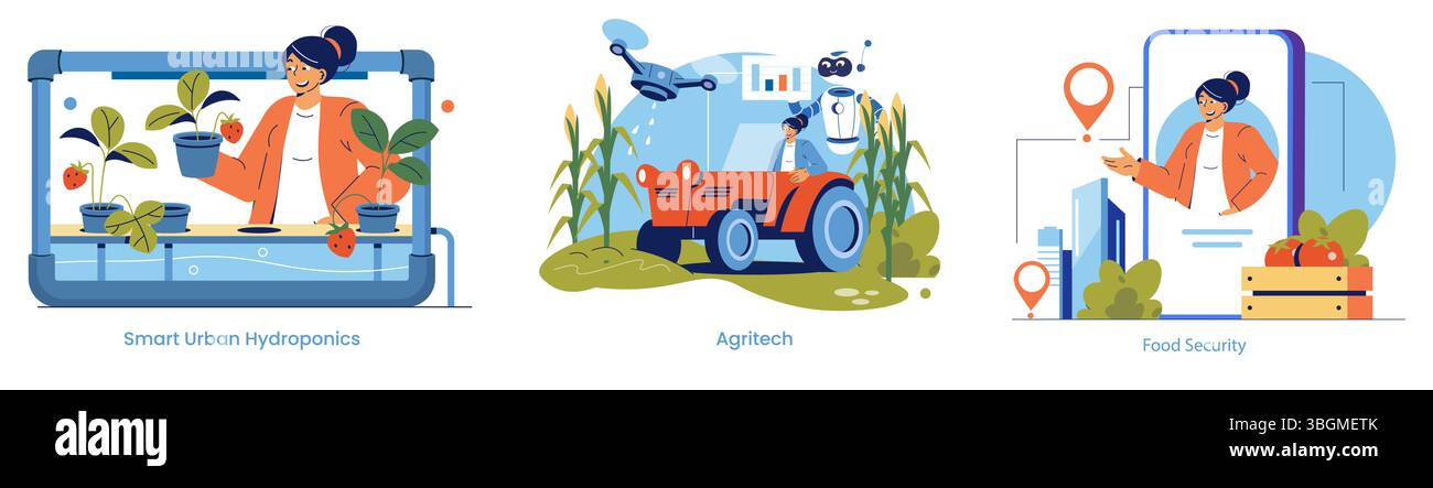 Vector illustration depicting smart urban hydroponics, advanced ...