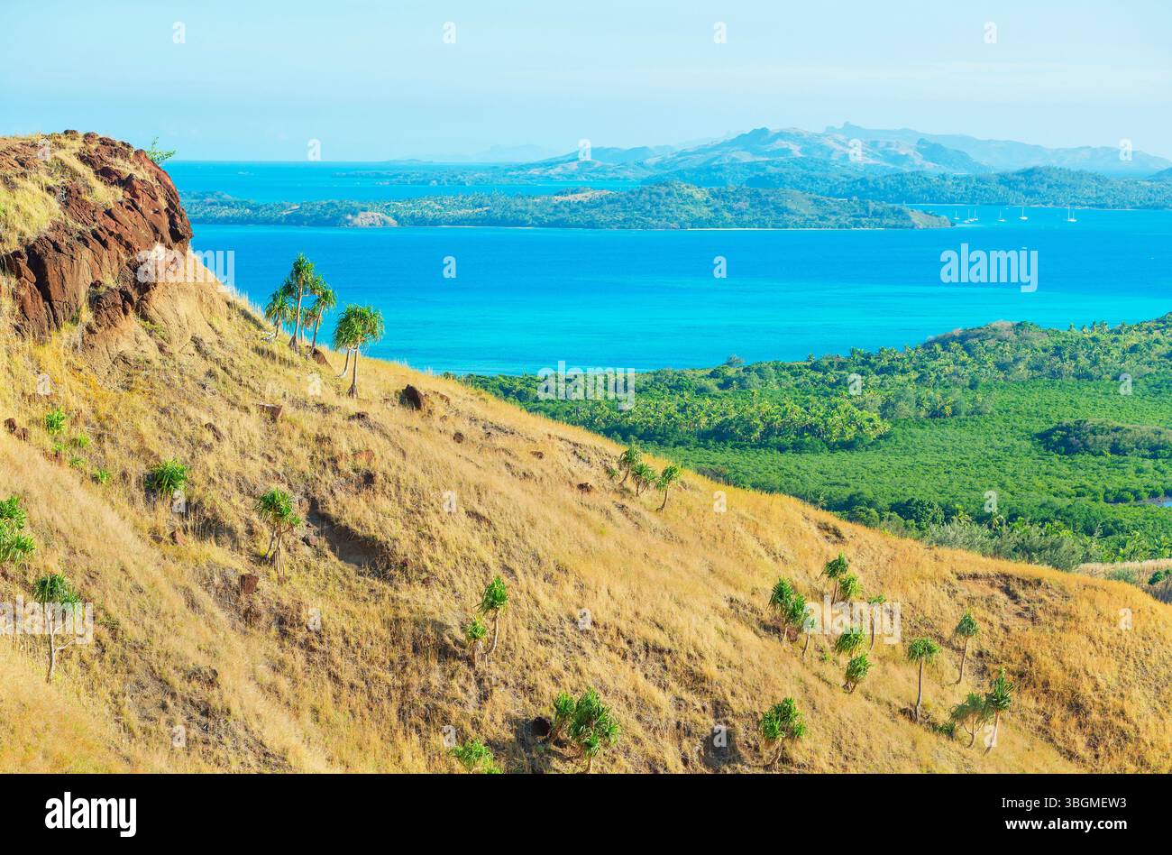 Nacula island and Nanuya Lailai Island, top view, Yasawa islands, Fiji ...