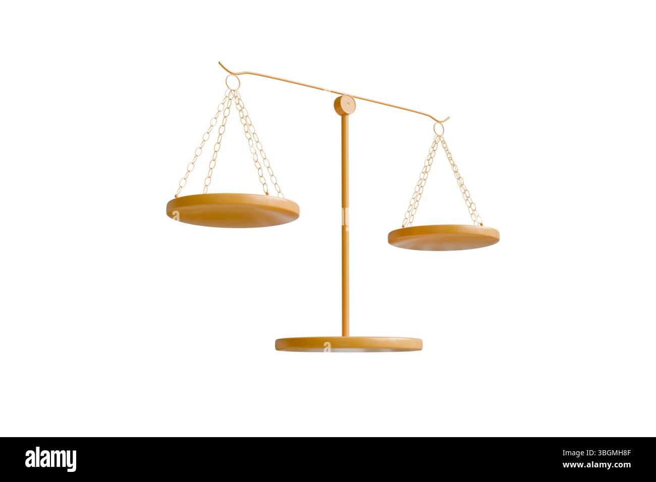 3D model of classic gold-colored scales on white background, symbol of ...