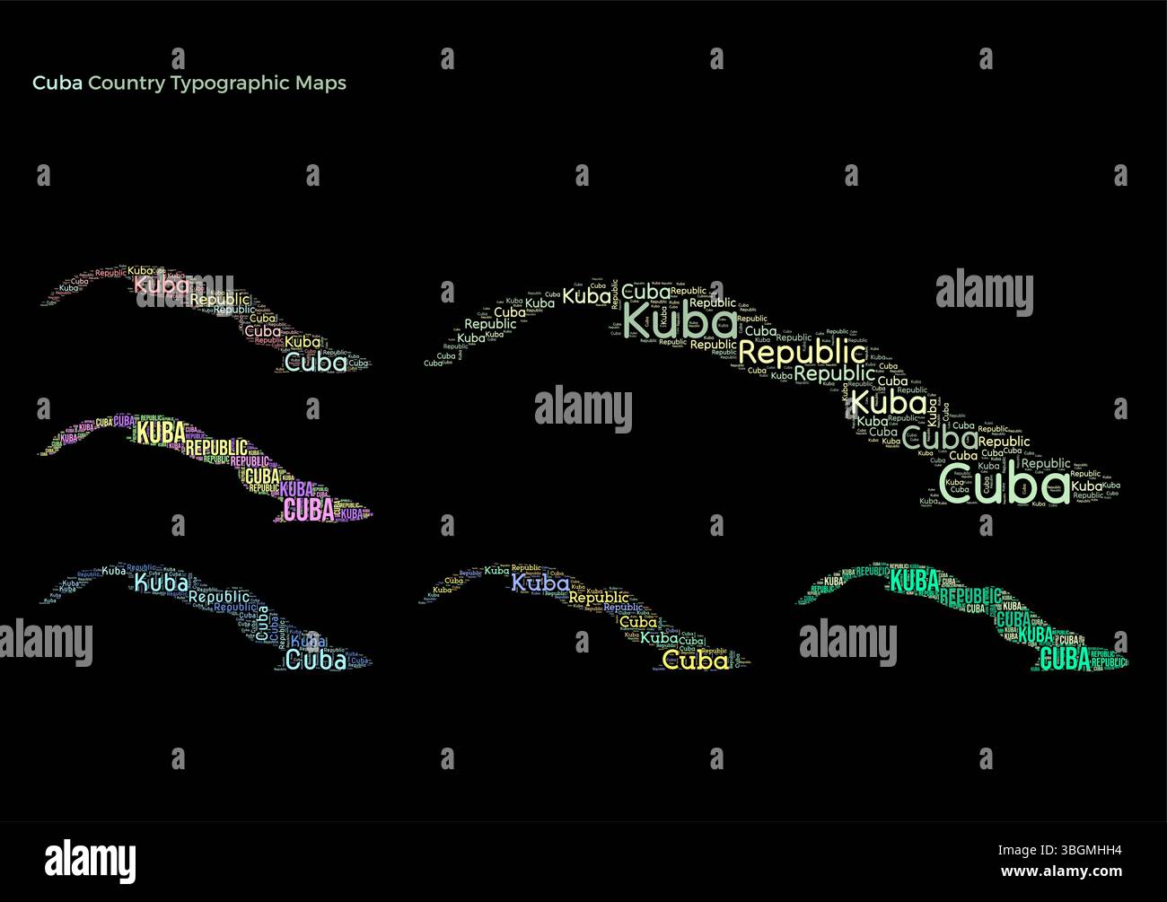 Cuba. Set of typography style country illustrations. Cuba map shape ...