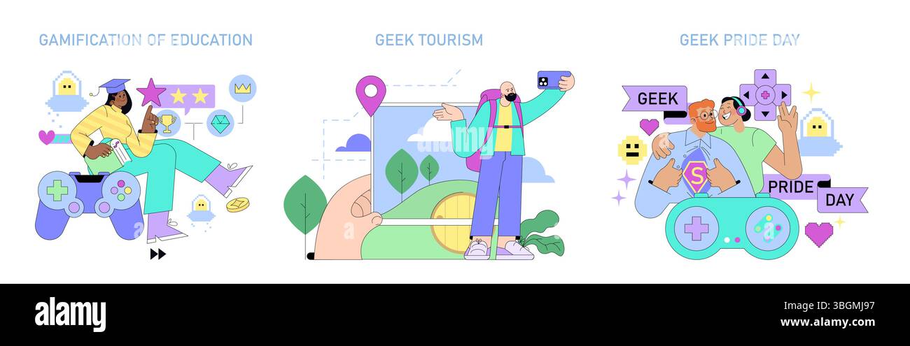 Vector illustration of gamification in education, depicting a playful ...