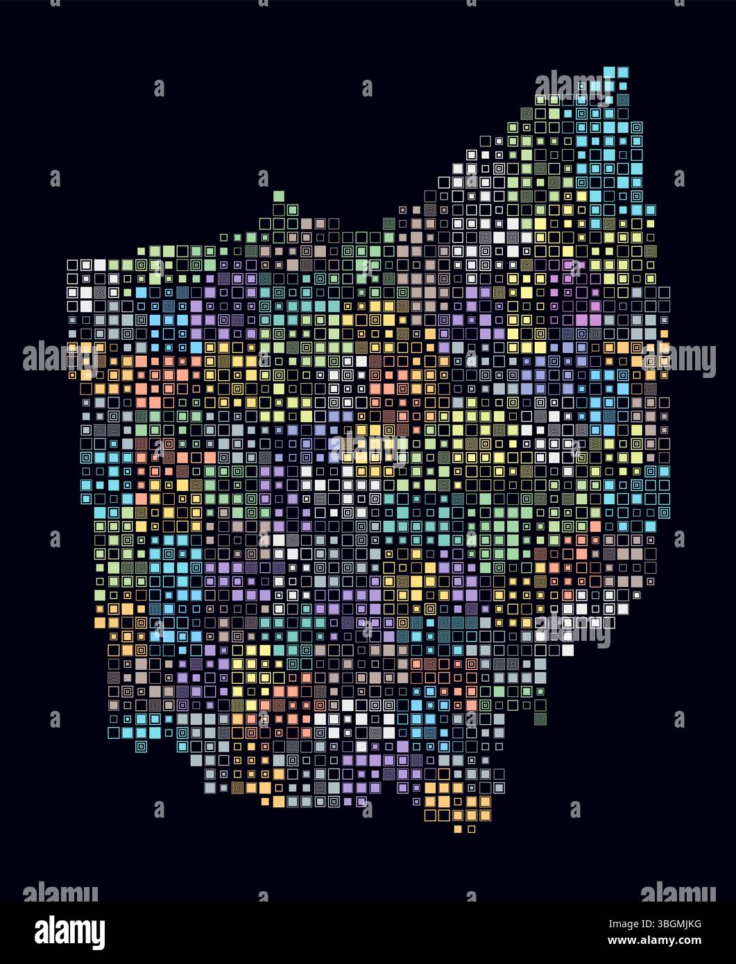 Ohio, shape of the state build of colored cells. Digital style map of ...