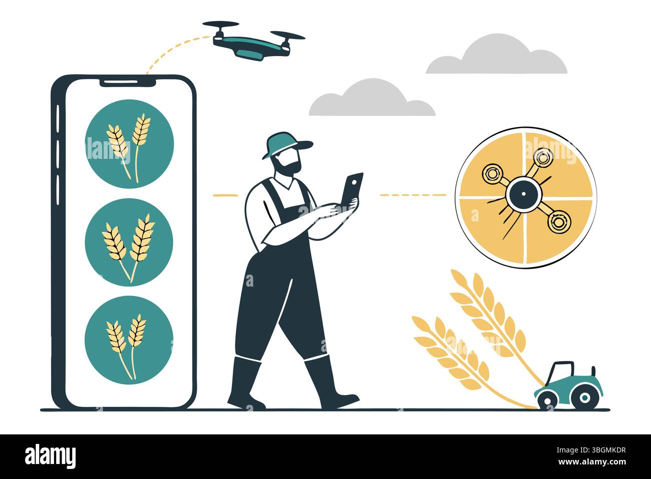 Modern Farmer Utilizing Technology For Crop Monitoring And Smart Agriculture Featuring Drone And