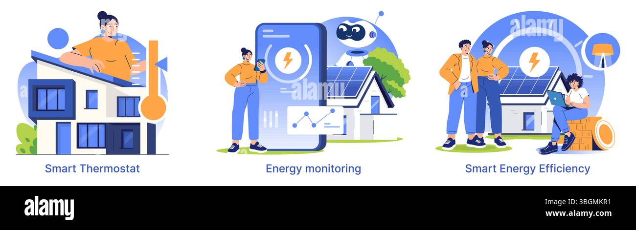 Vector illustration of a smart home energy system showcasing a ...