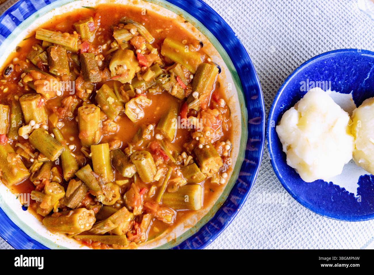 Okro stew, West African stew with okra, with fufu, served in Ghana in ...