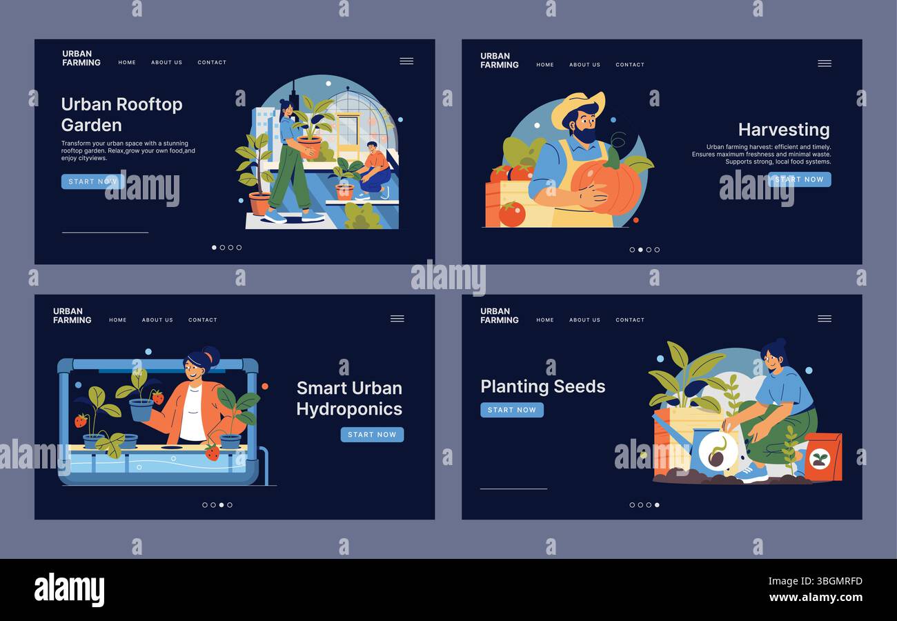 Vector illustrations featuring scenes of urban farming, including ...