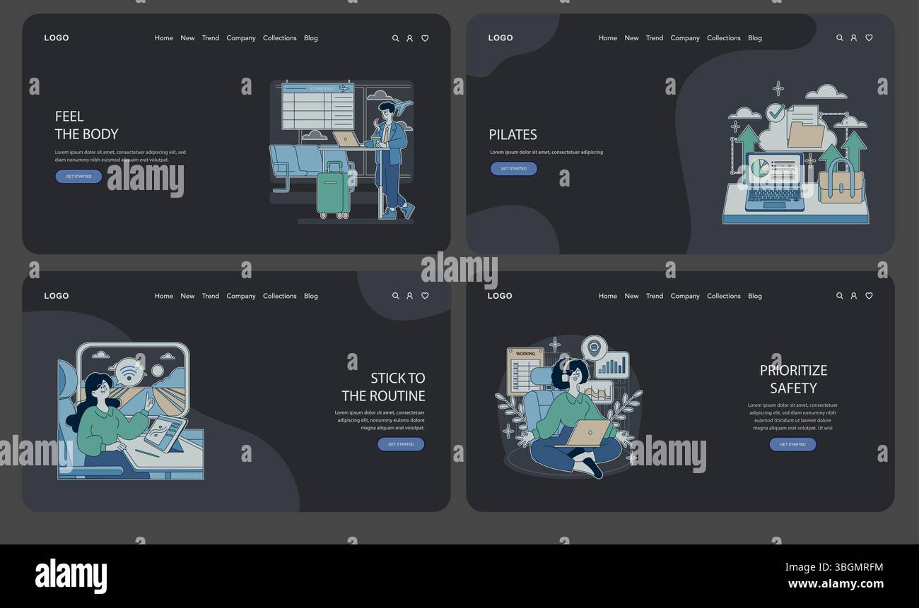 Set of vector illustrations depicting lifestyle concepts, including ...