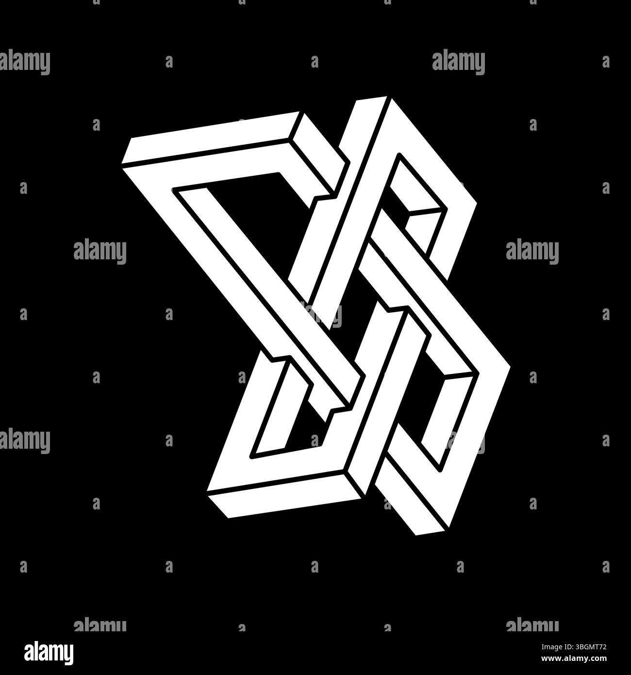 Optical illusion shape. Impossible object. Optical art figure. Line art ...