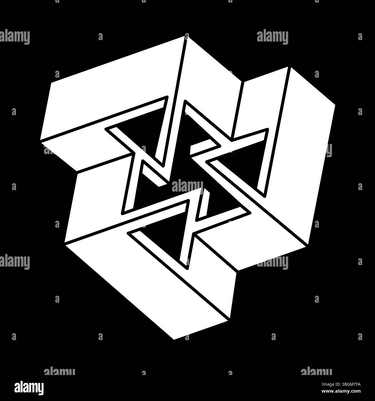 Optical illusion shape. Escher style. Optical art object. Impossible figures. Sacred geometry ...