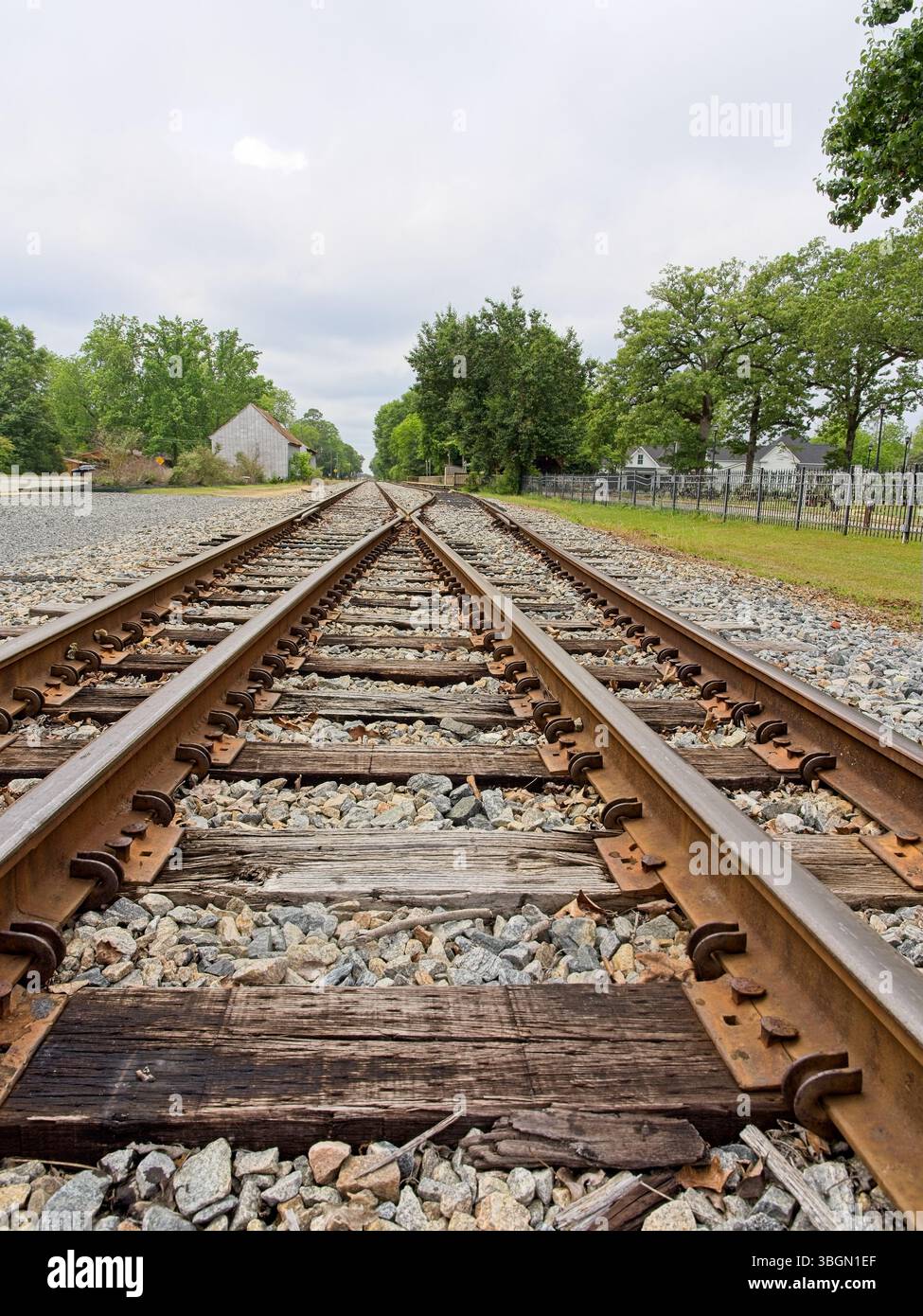Junction of two railroad tracks at train depot in Plains Georgia Stock ...