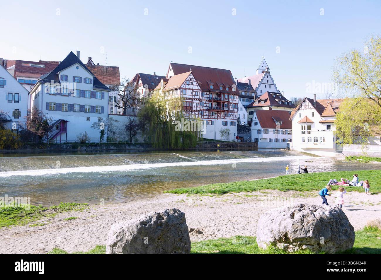 Riedlingen, view of the old town from the old Danube weir with ...