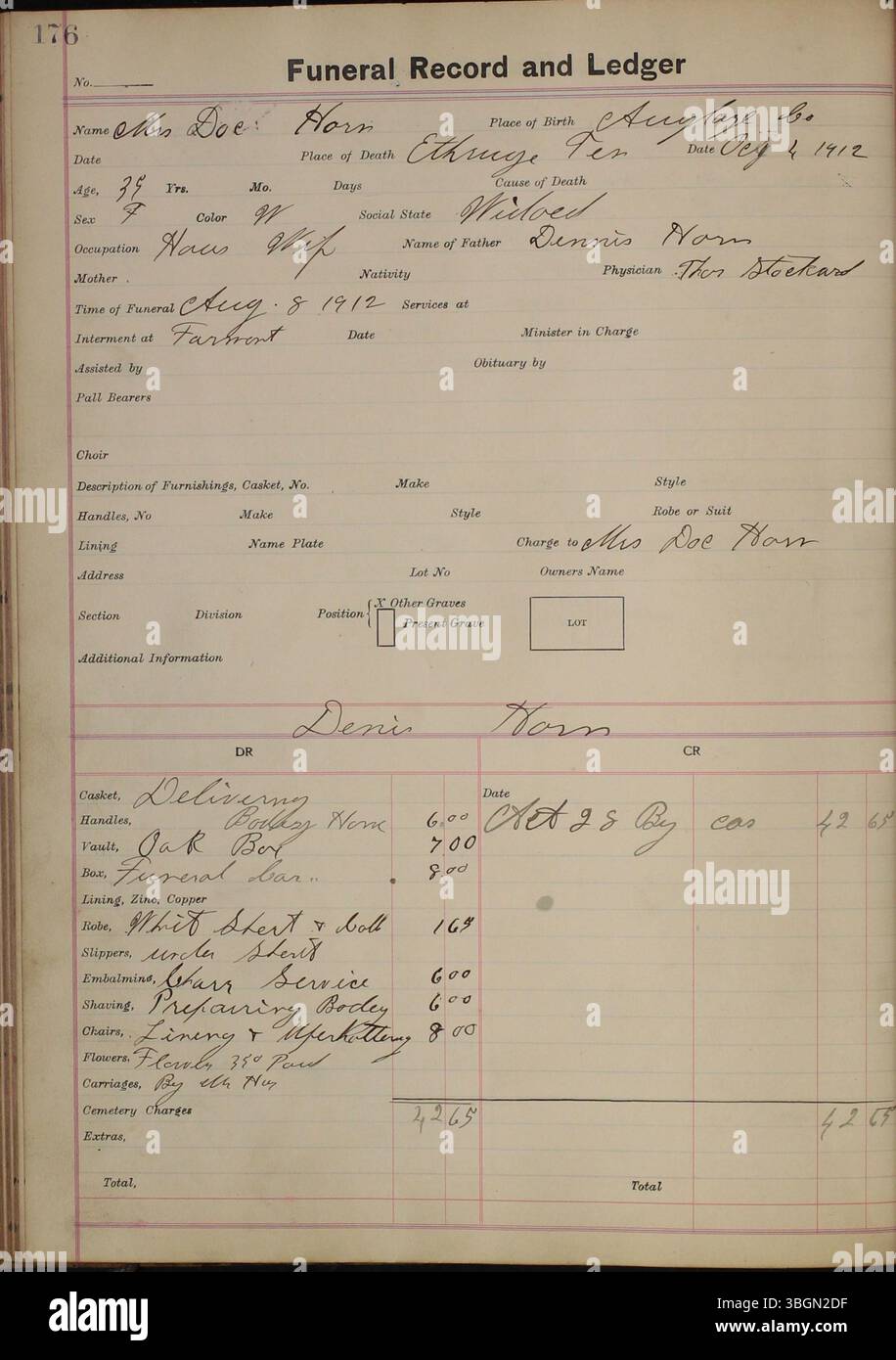 This page from the 1911-1915 funeral record ledger contains detailed ...