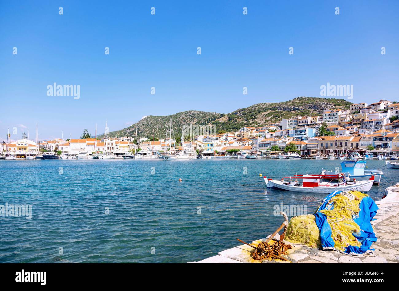 Old town and fishing port of Pythagorion on the island of Samos in ...