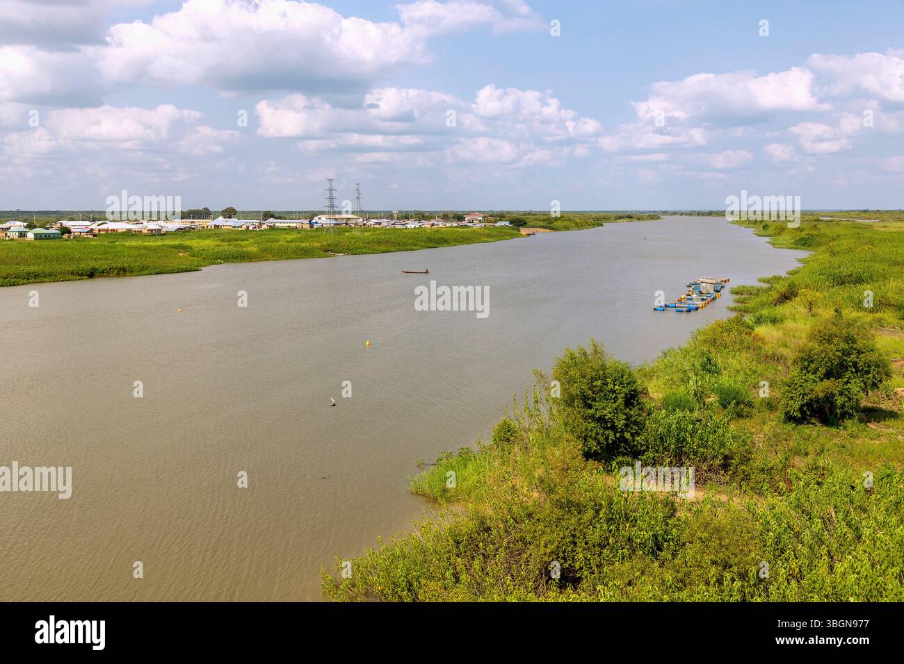 Black Volta and view of Buipe in the Savannah region in the north of Ghana in West Africa Stock ...