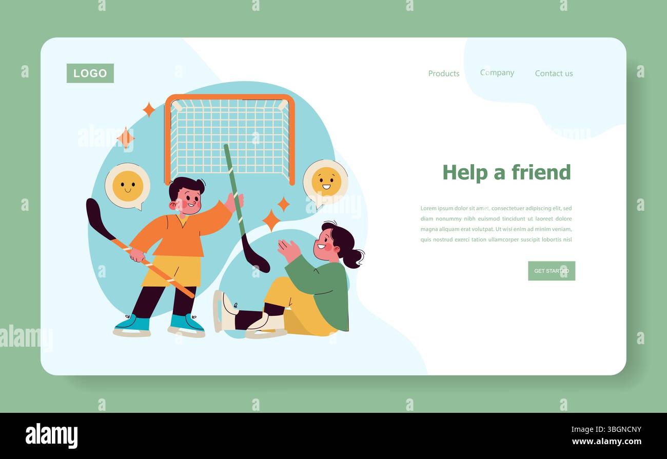 Preschool sports scene with children playing hockey in a fun and ...